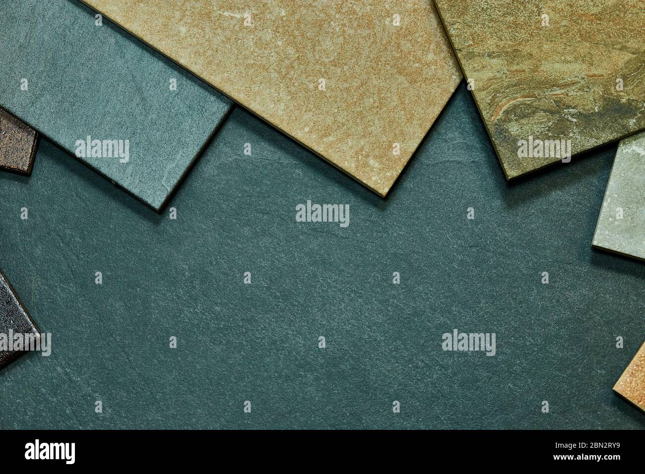 Frame of various decorative tiles samples. Colorful samples of a stone ...