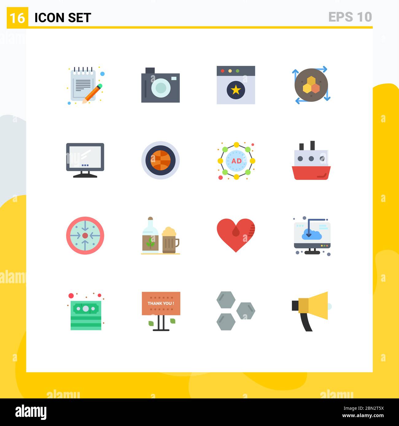 16 User Interface Flat Color Pack of modern Signs and Symbols of ...