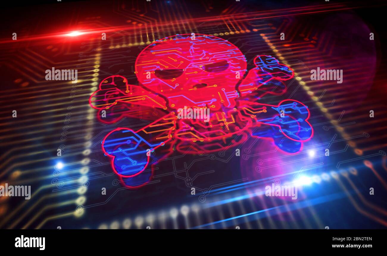 Cyber crime and skull icon. Piracy, digital attack, computer security ...