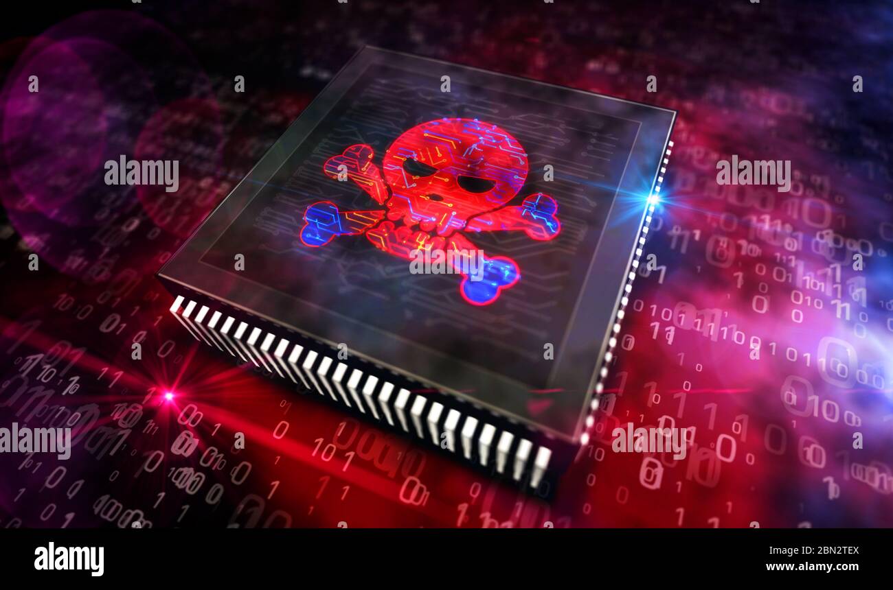 Cyber crime and skull icon. Piracy, digital attack, computer security ...