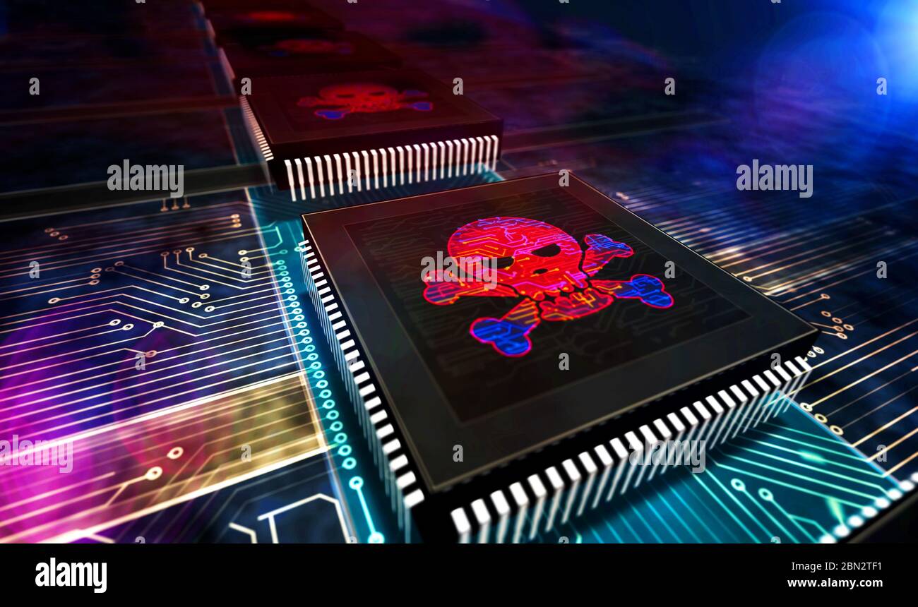 Cyber crime and skull icon. Piracy, digital attack, computer security ...