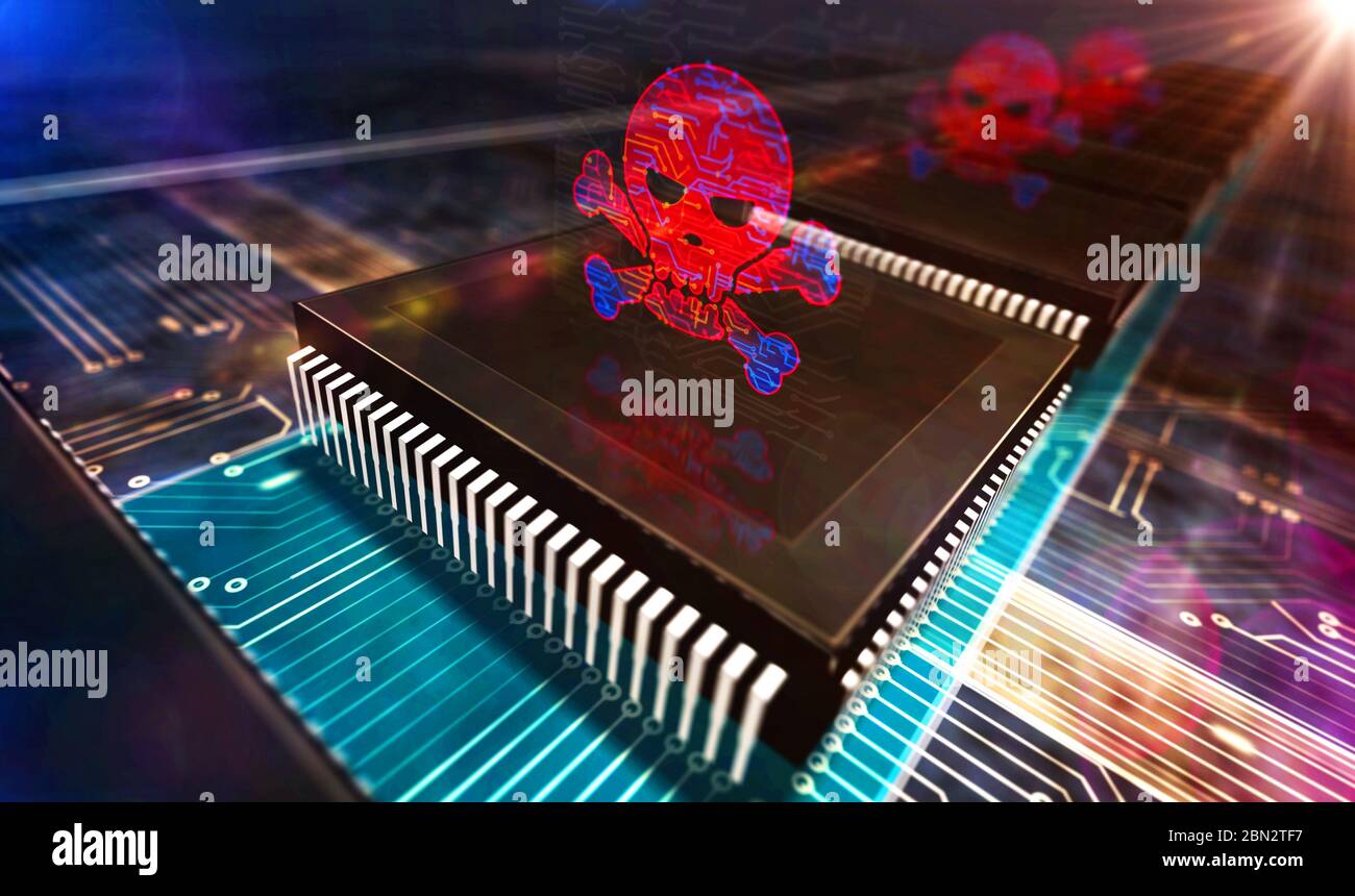 Cyber crime and skull icon. Piracy, digital attack, computer security ...