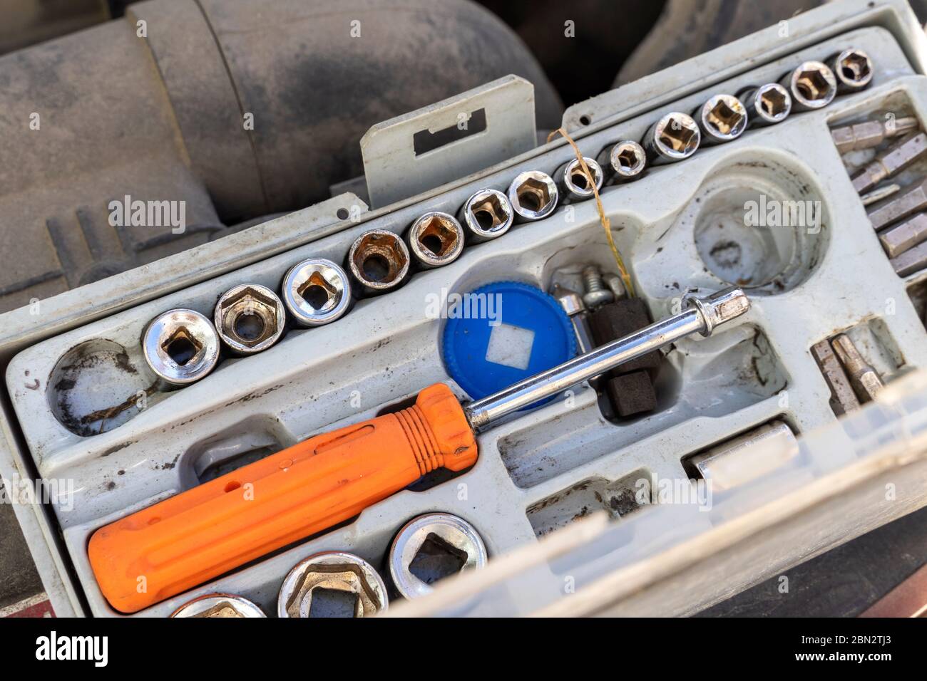 Auto mechanic tool kit. The mechanic has prepared tools for diagnosis ...