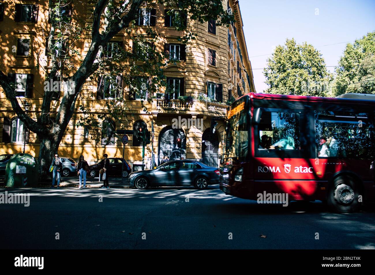 Rome Italy October 18, 2019 View of a public bus rolling through the ...