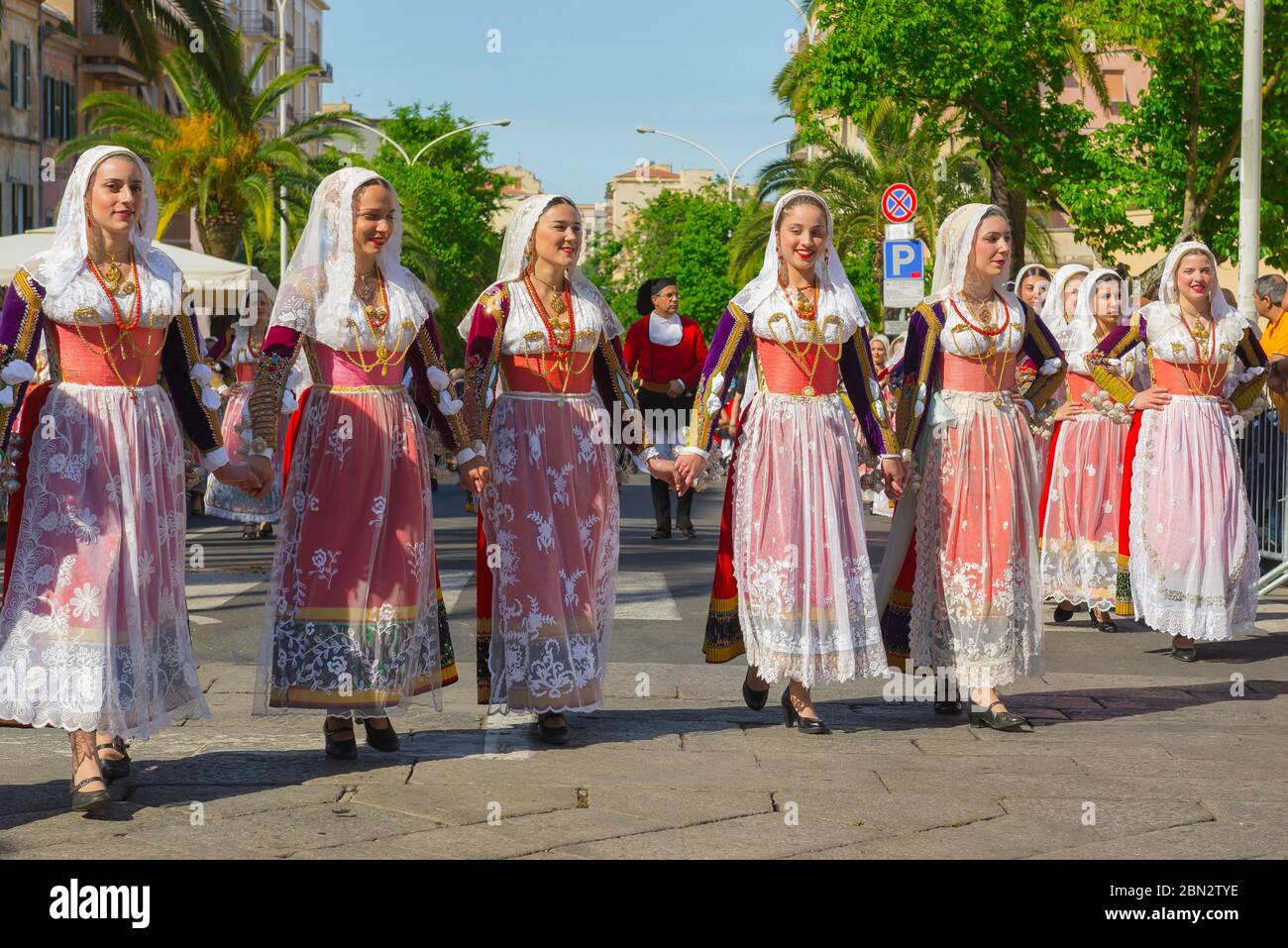 Sardinia Cavalcata Sarda festival, view of women in traditional ...