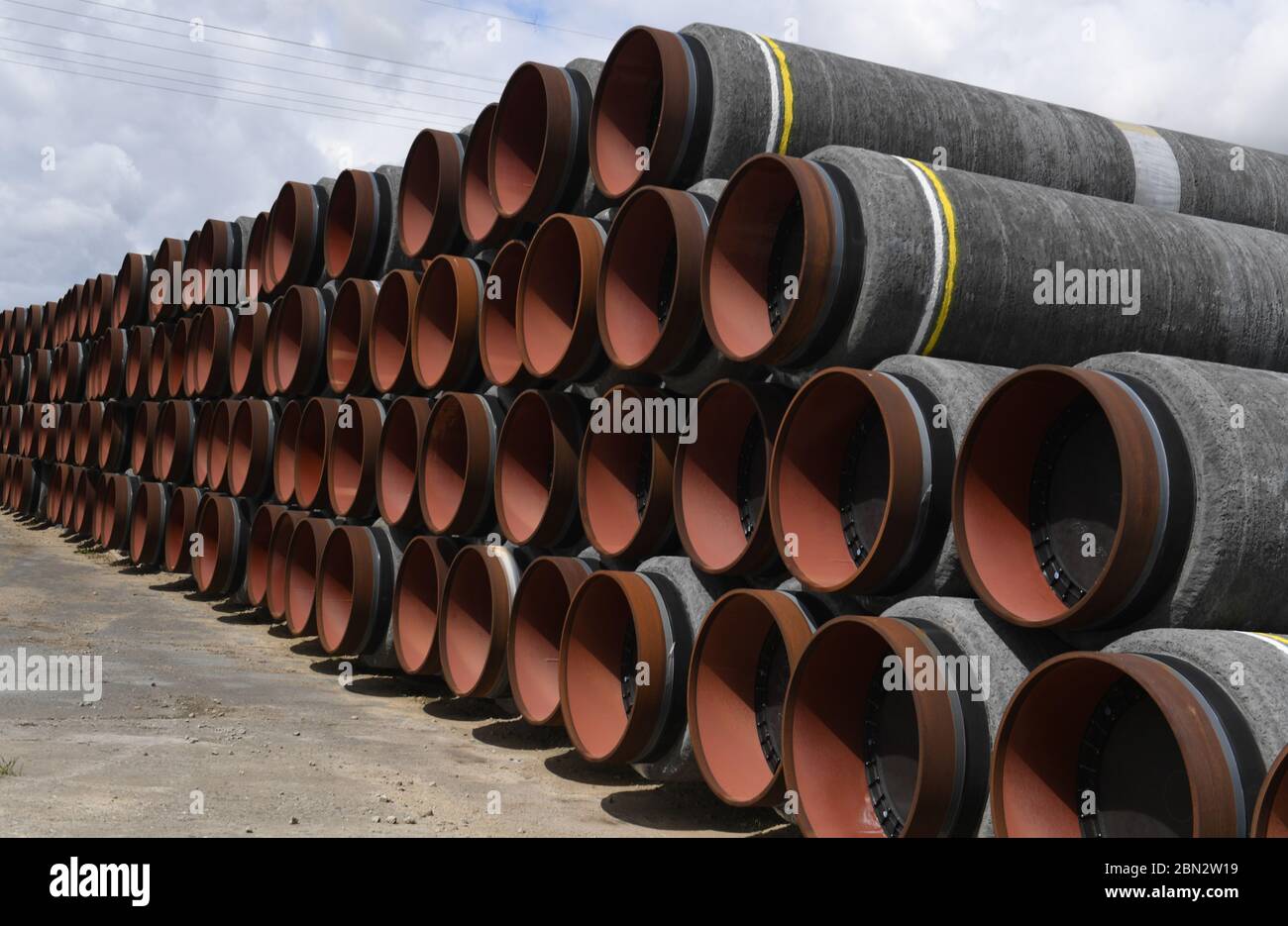 Sassnitz Mukran, Germany. 12th May, 2020. Pipes for the Nord Stream 2 ...