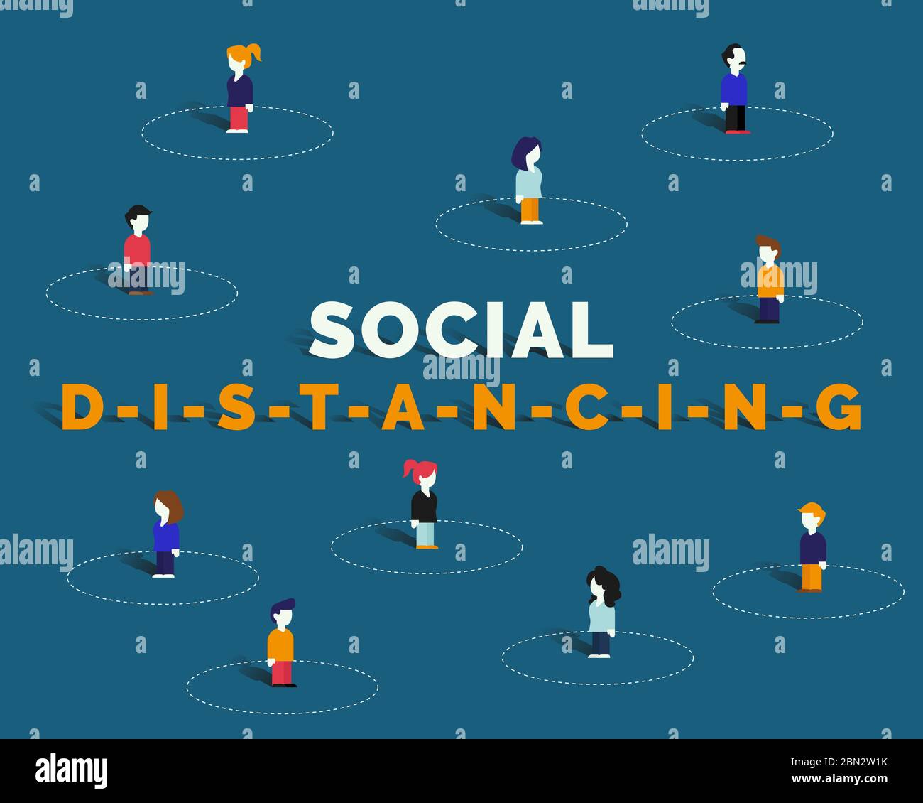 Vector illustration of social distancing concept. A group of people ...