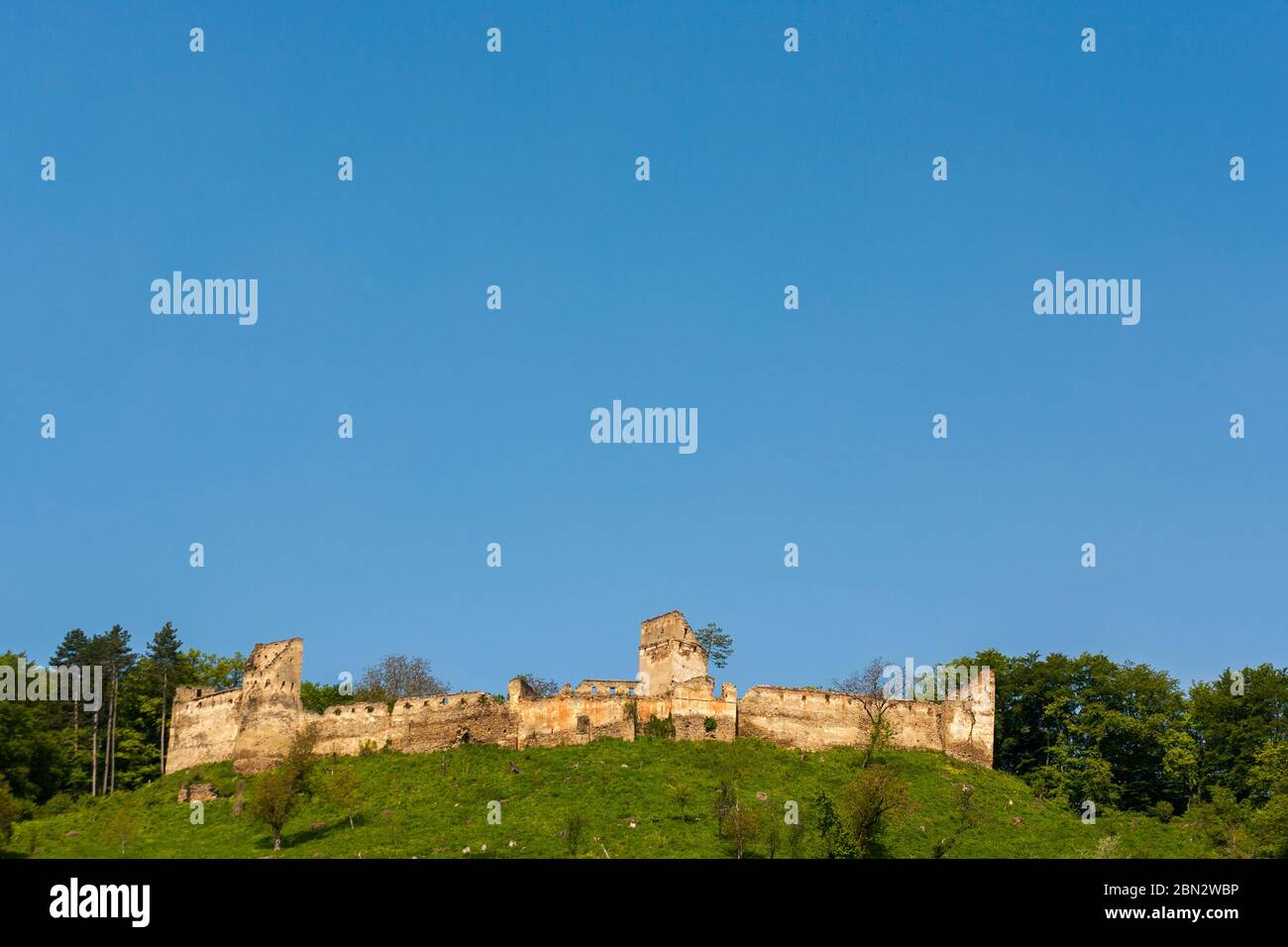 Ruins of medieval fortified saxon fortress in Saschiz village near ...