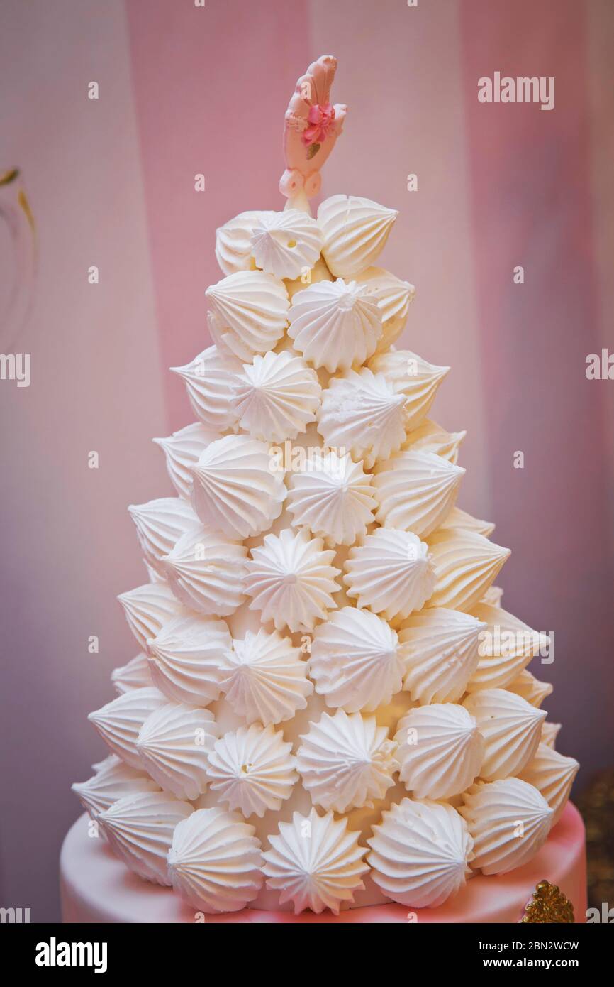 Meringues holiday tree . Christmas tree dessert treat made with pink ...