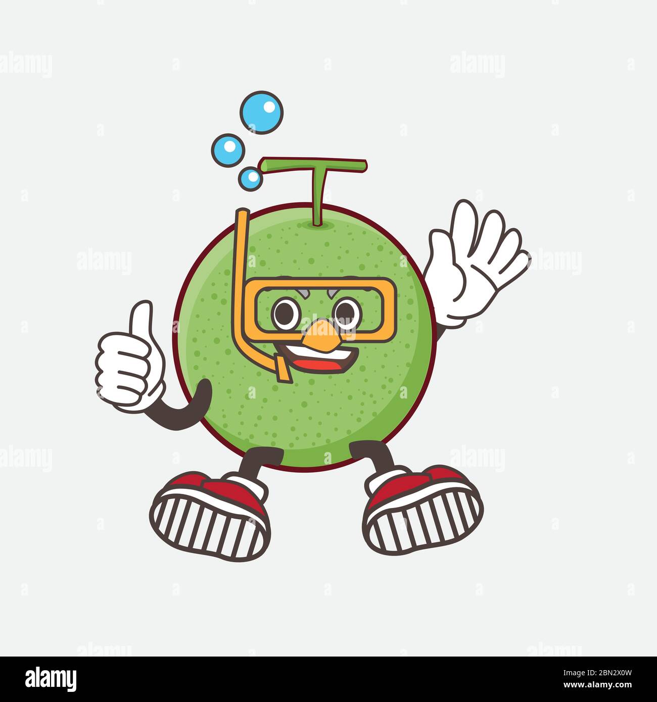 An illustration of Melon Fruit cartoon mascot character wearing Diving ...