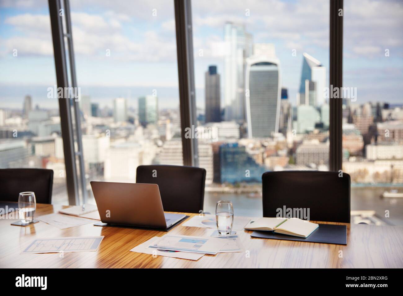 Modern highrise business conference room overlooking city Stock Photo ...