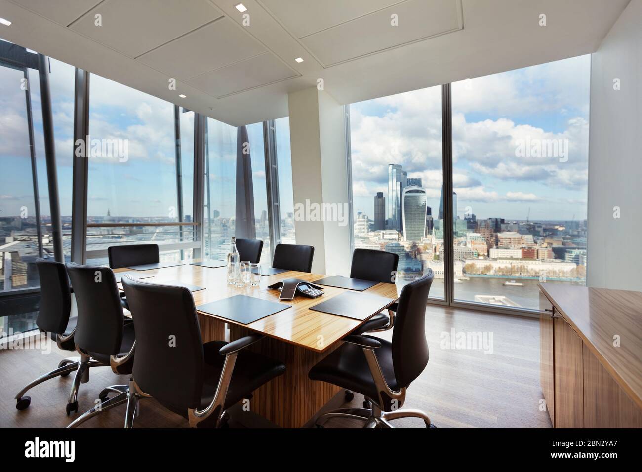 Modern highrise conference room overlooking city, London, UK Stock ...