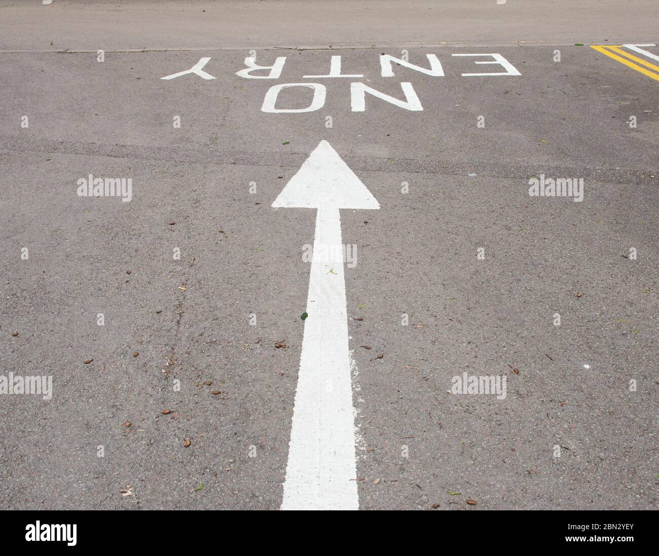 No Entry in white paint on road with an arrow pointing away from the ...