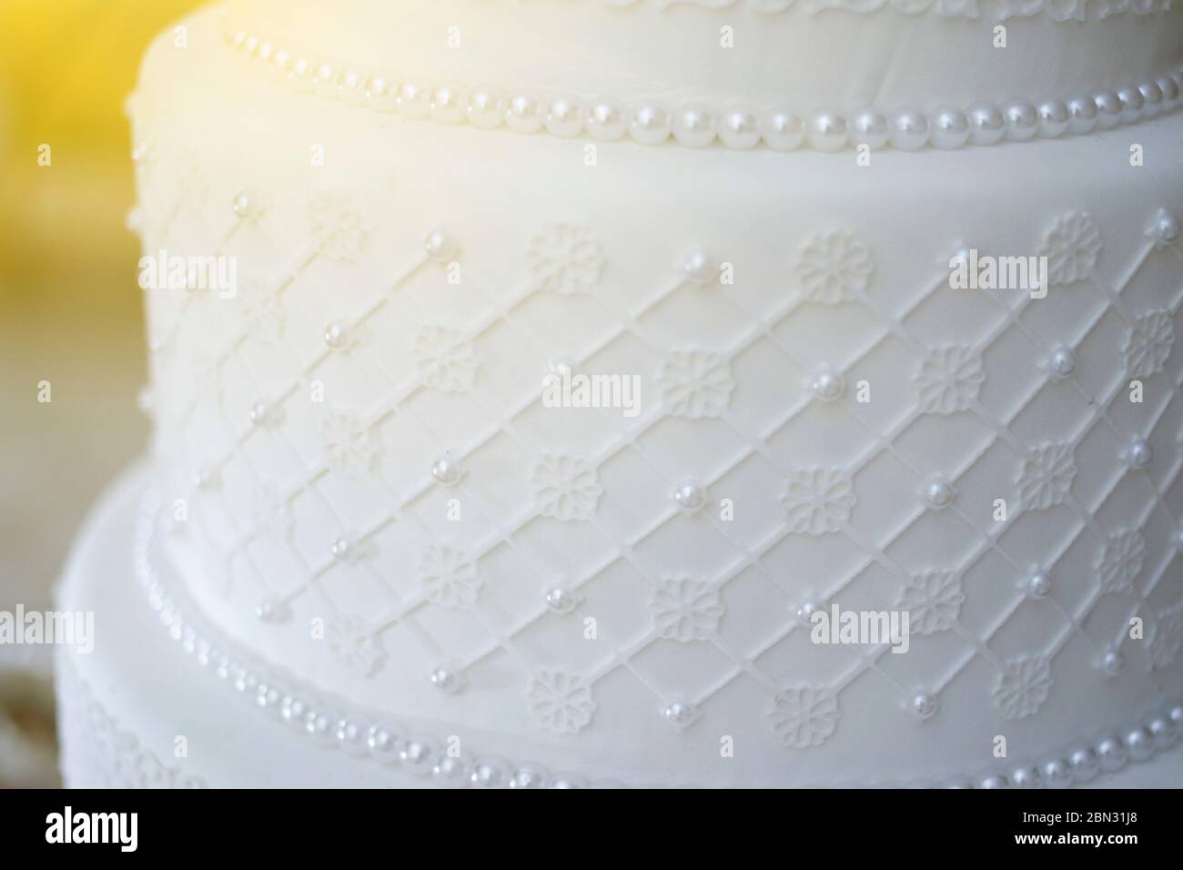 beautiful white party cake decorated with textures Stock Photo - Alamy