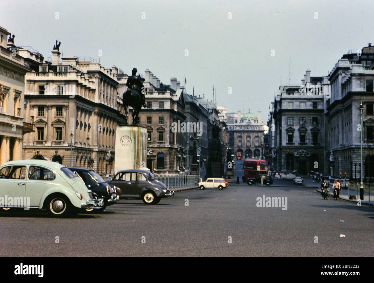 1970s London - Parked cars and double decker bus on streets of London ...