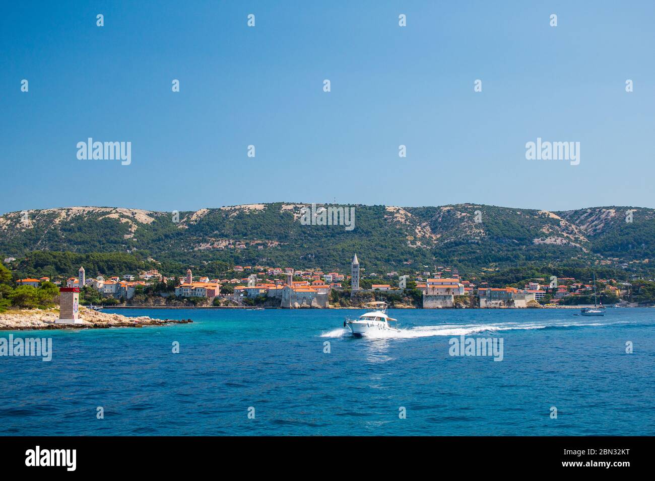 Picturesque coastal view of Rab town on Rab island in Croatia Stock ...