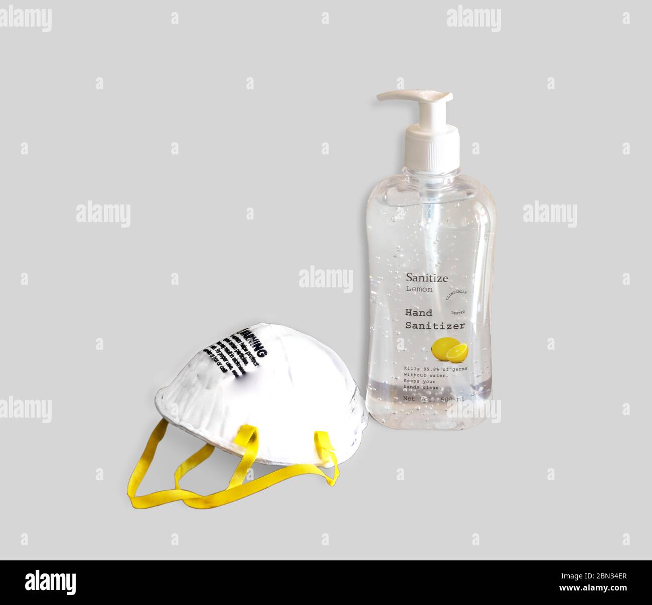 Hand Sanitizer and N95 Mask with White Background Stock Photo - Alamy