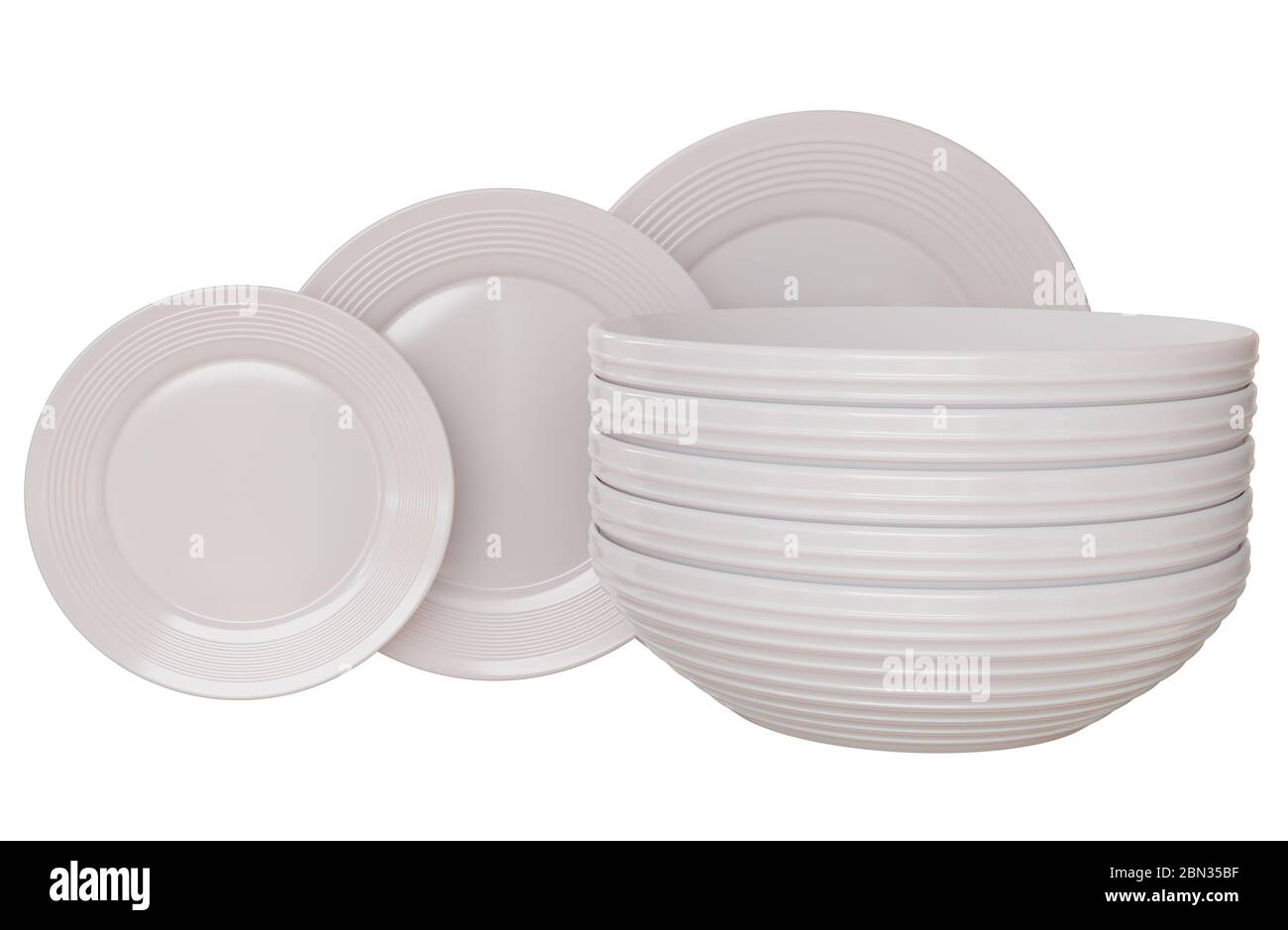 Set of white plates isolated on white background Stock Photo - Alamy