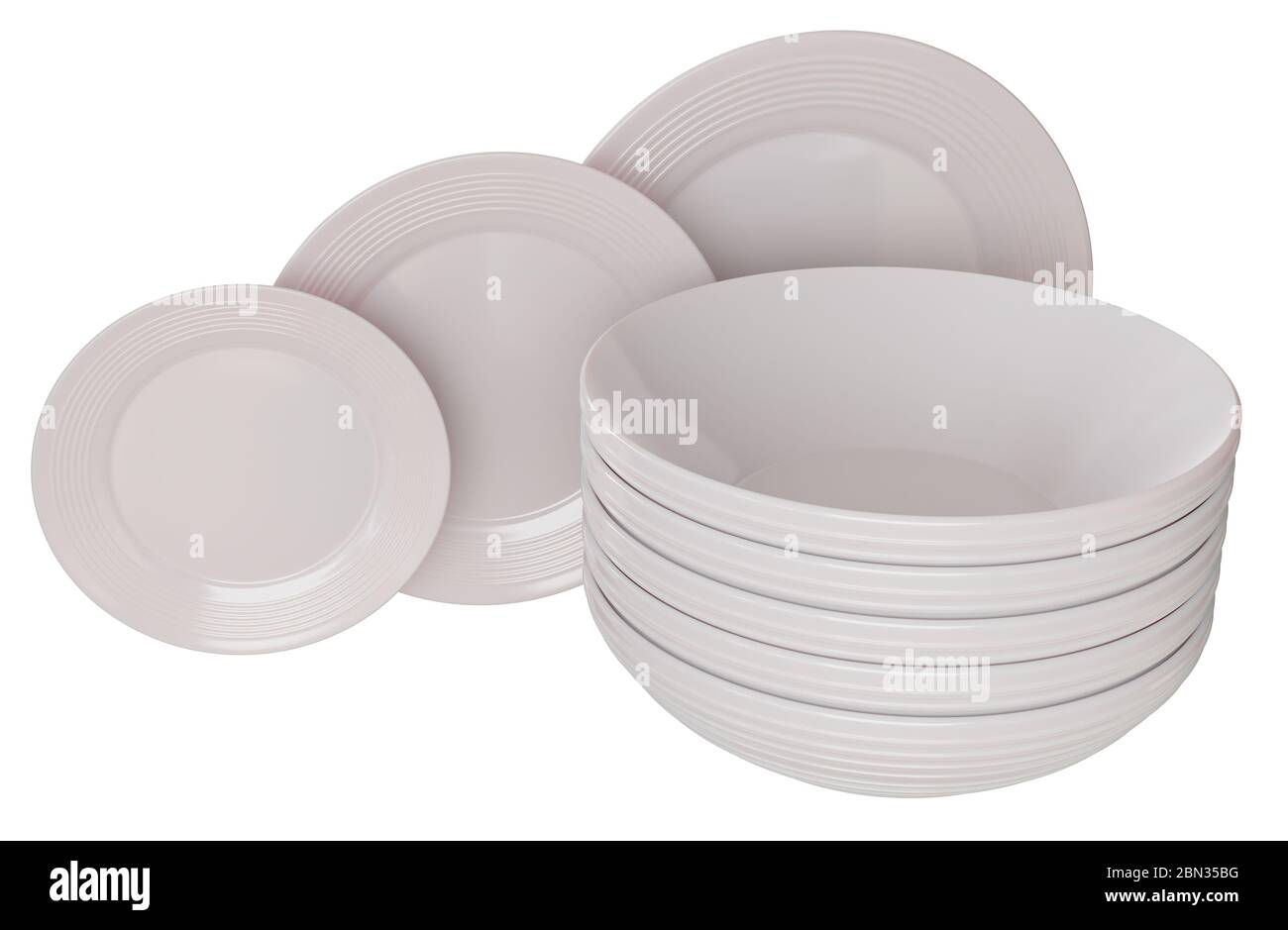 Set of white plates isolated on white background Stock Photo - Alamy