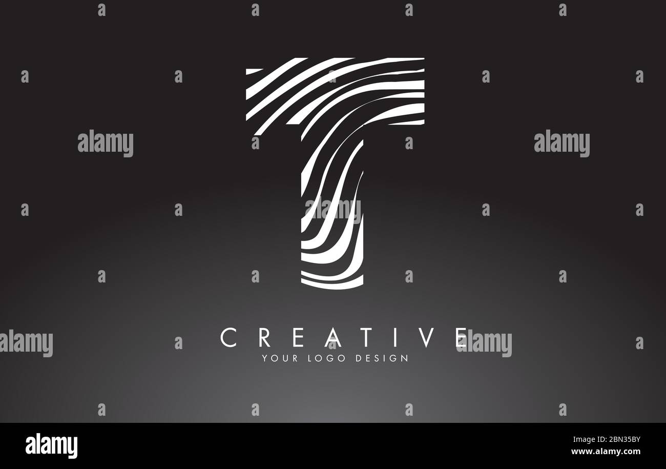 T Letter Logo Design with Fingerprint, black and white wood or Zebra ...