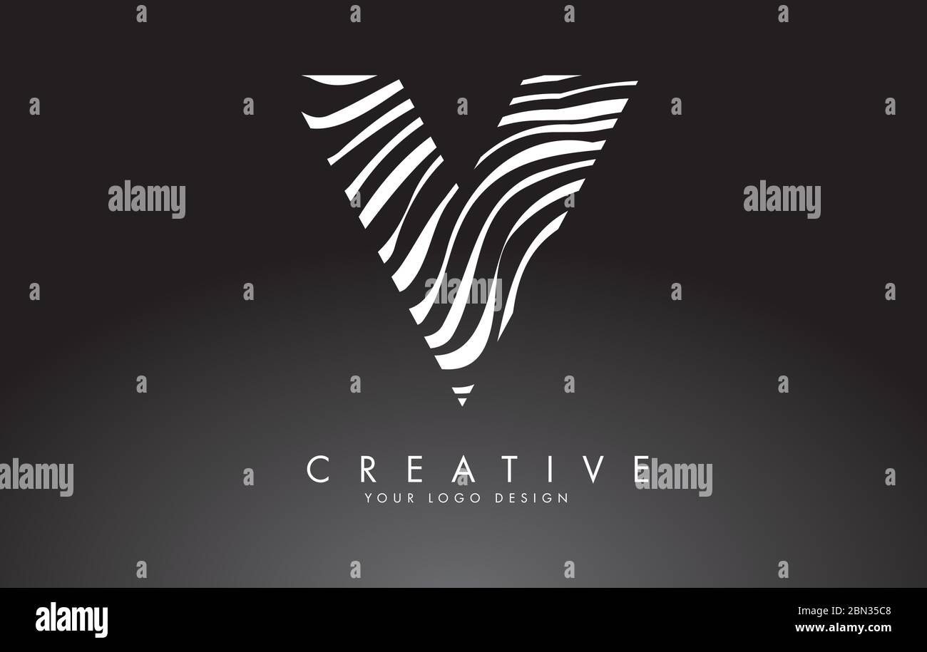 V Letter Logo Design with Fingerprint, black and white wood or Zebra ...