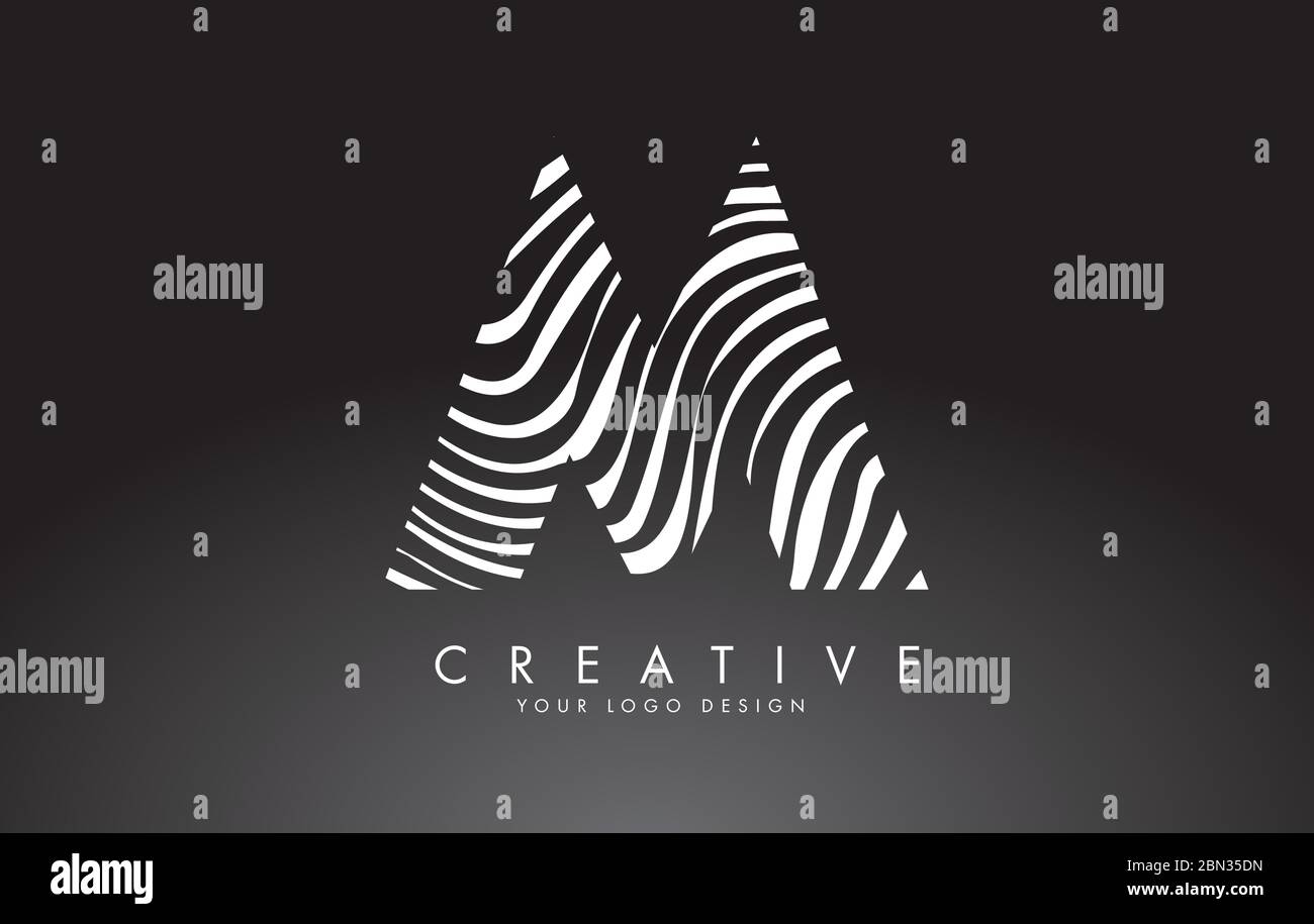M Letter Logo Design with Fingerprint, black and white wood or Zebra ...