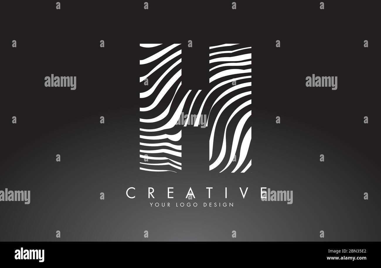 H Letter Logo Design with Fingerprint, black and white wood or Zebra ...