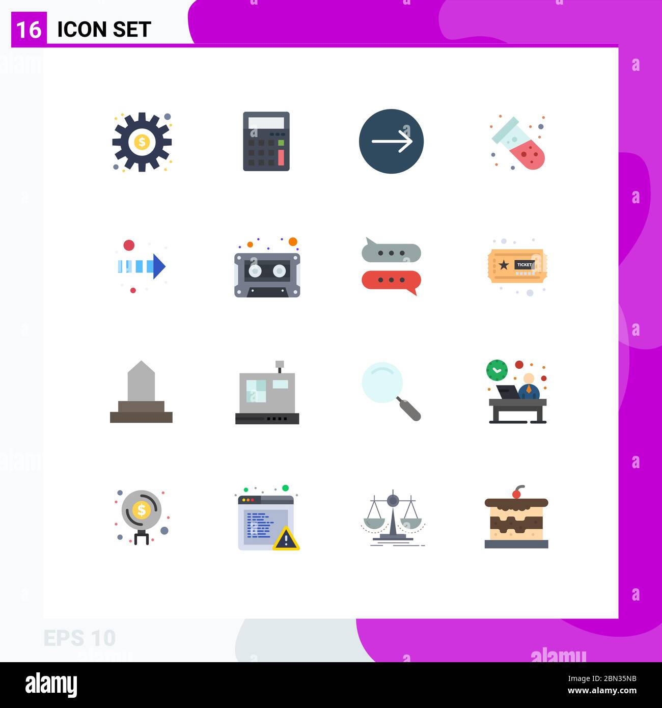 Flat Color Pack of 16 Universal Symbols of right, arrow, arrows, atom ...