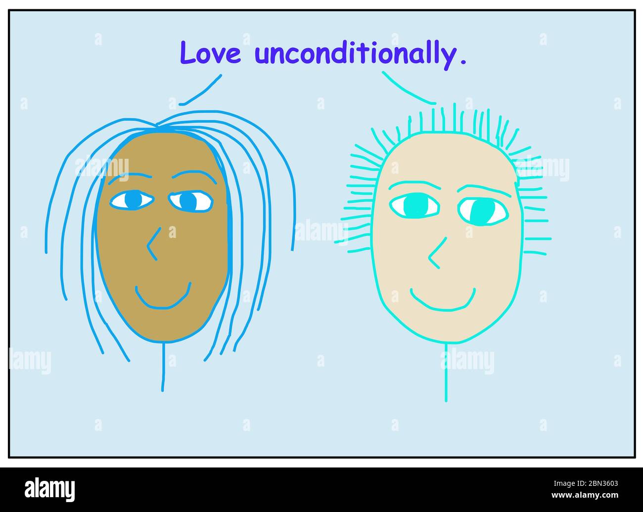 Color cartoon of two smiling and ethnically diverse women saying love ...