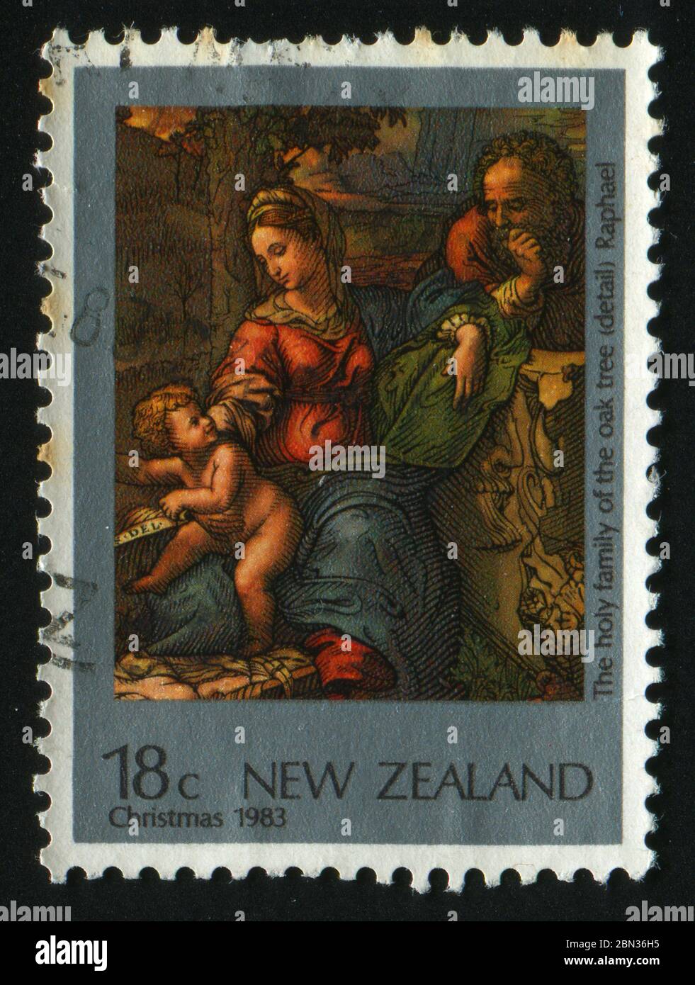 NEW ZEALAND - CIRCA 1983: Holy family of the Oak Tree, by Raphael ...
