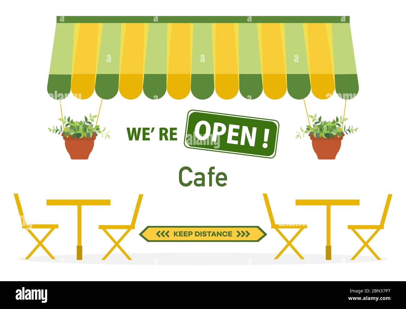 Vector illustration Reopening of cafe, restaurant after COVID-19 ...