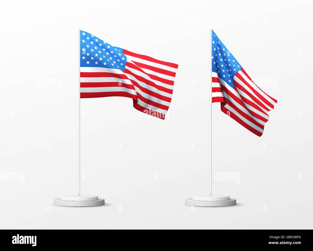Set of realistic american flag isolated on white background. Vector ...