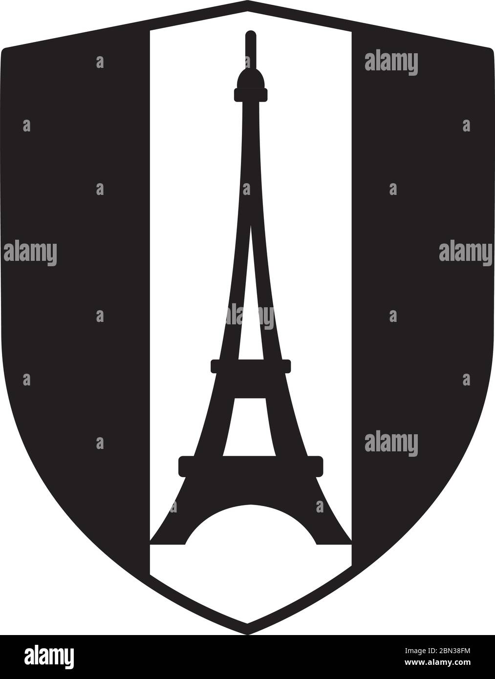 bastille day concept, france shield with french flag and eiffel tower ...