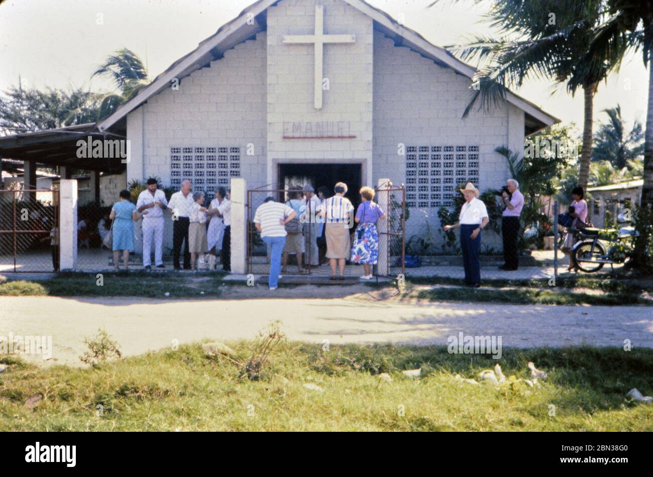 People outside a small church in Honduras ca. 1987 Stock Photo - Alamy