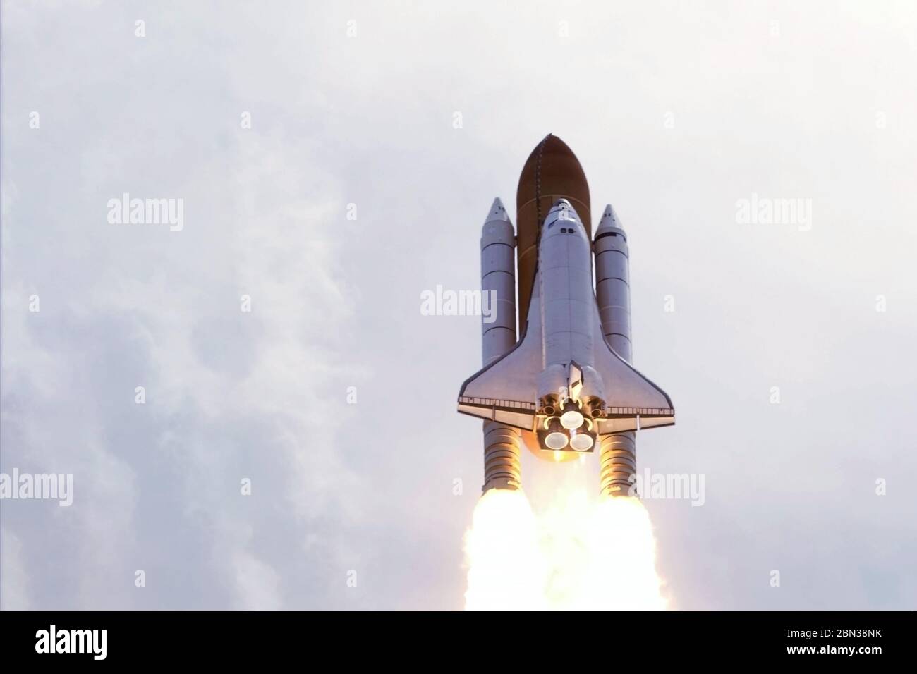 The launch of the space shuttle against the sky, fire and smoke ...