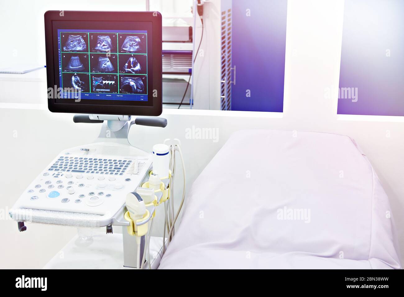 Medical devices for ultrasound examination and bed Stock Photo - Alamy