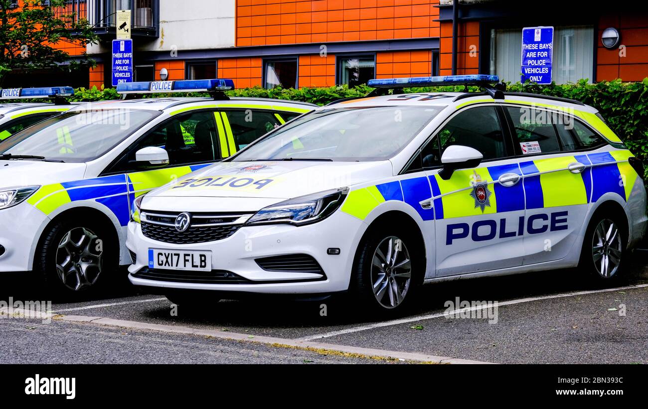 Line Of Law Enforcement Police Vehicles, Parked With No People Stock ...