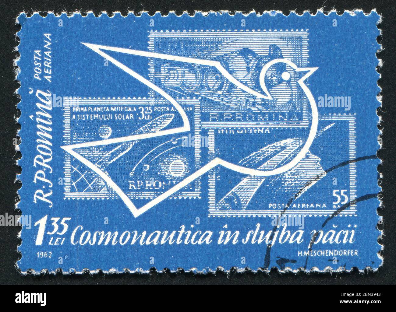 ROMANIA - CIRCA 1962: Symbols of peace development of space, circa 1962 ...