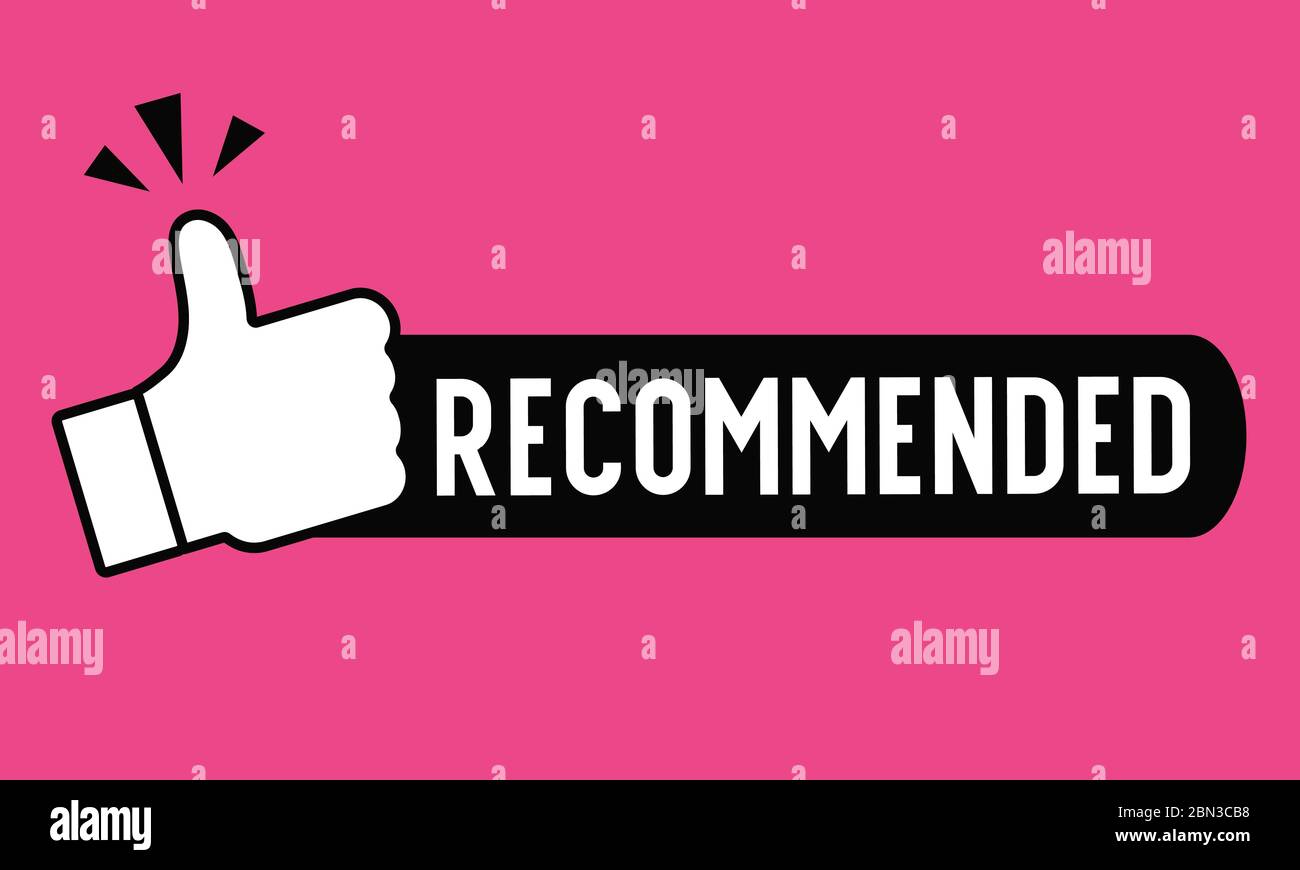 Recommend icon design. Red label recommend with thumb up icon in trendy ...