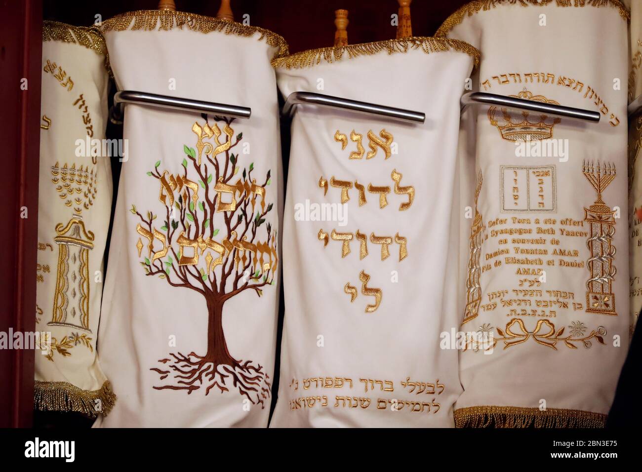 Beth Yaakov Synagogue. Torah scrolls. Geneva. Switzerland Stock Photo ...