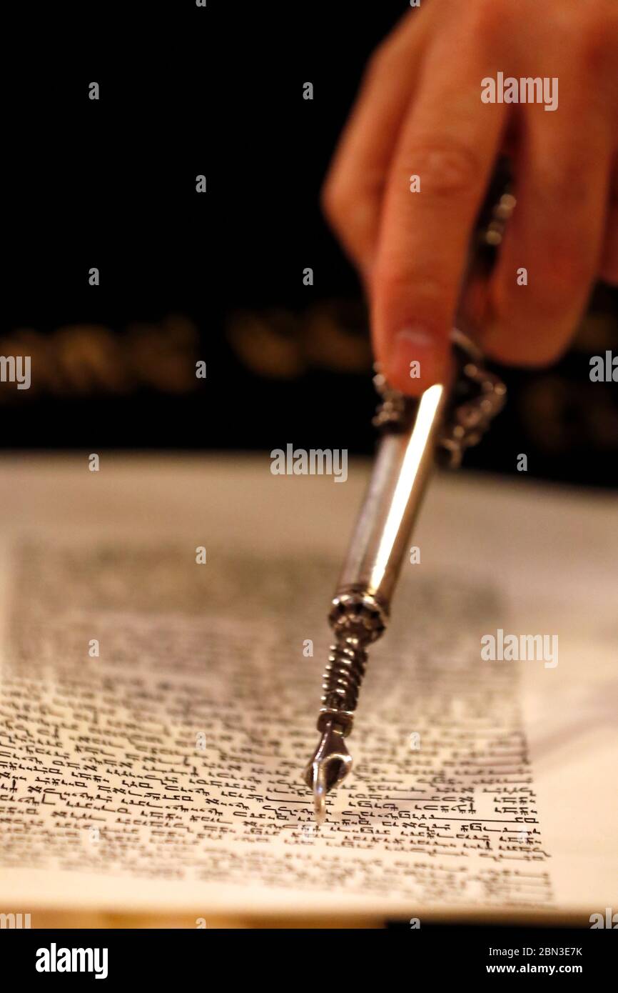 Beth Yaakov Synagogue. Torah scrolls and yad. Geneva. Switzerland Stock ...