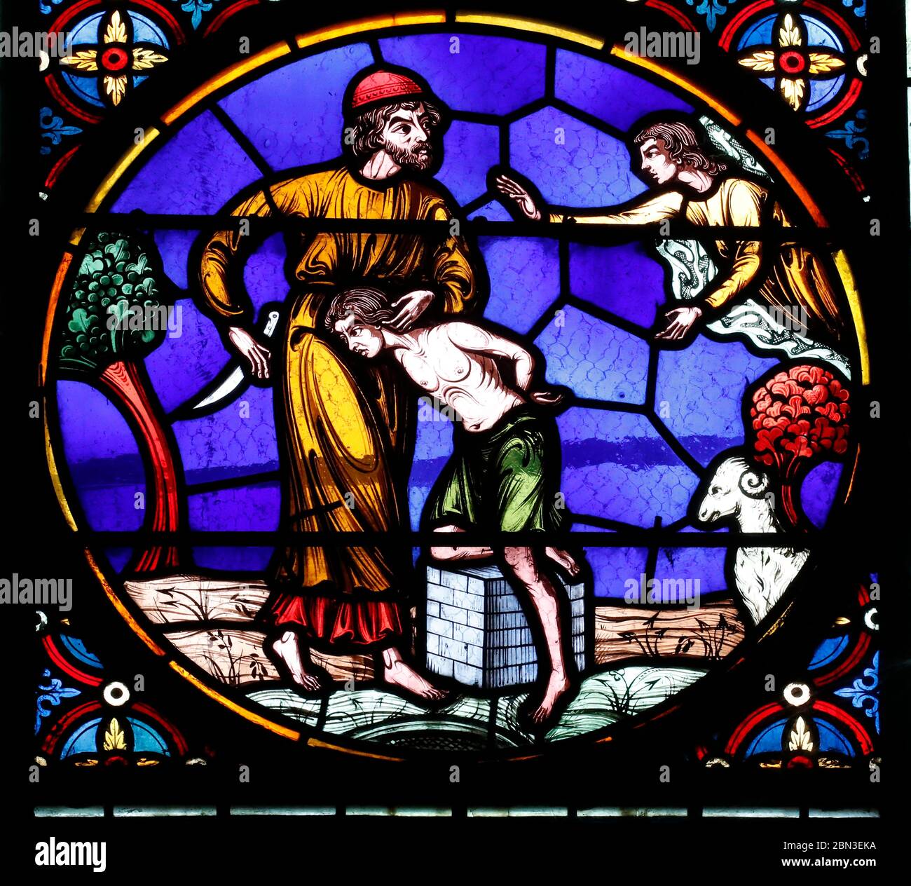 Sacred Heart Basilica. Stained glass window. God asks Abraham to ...