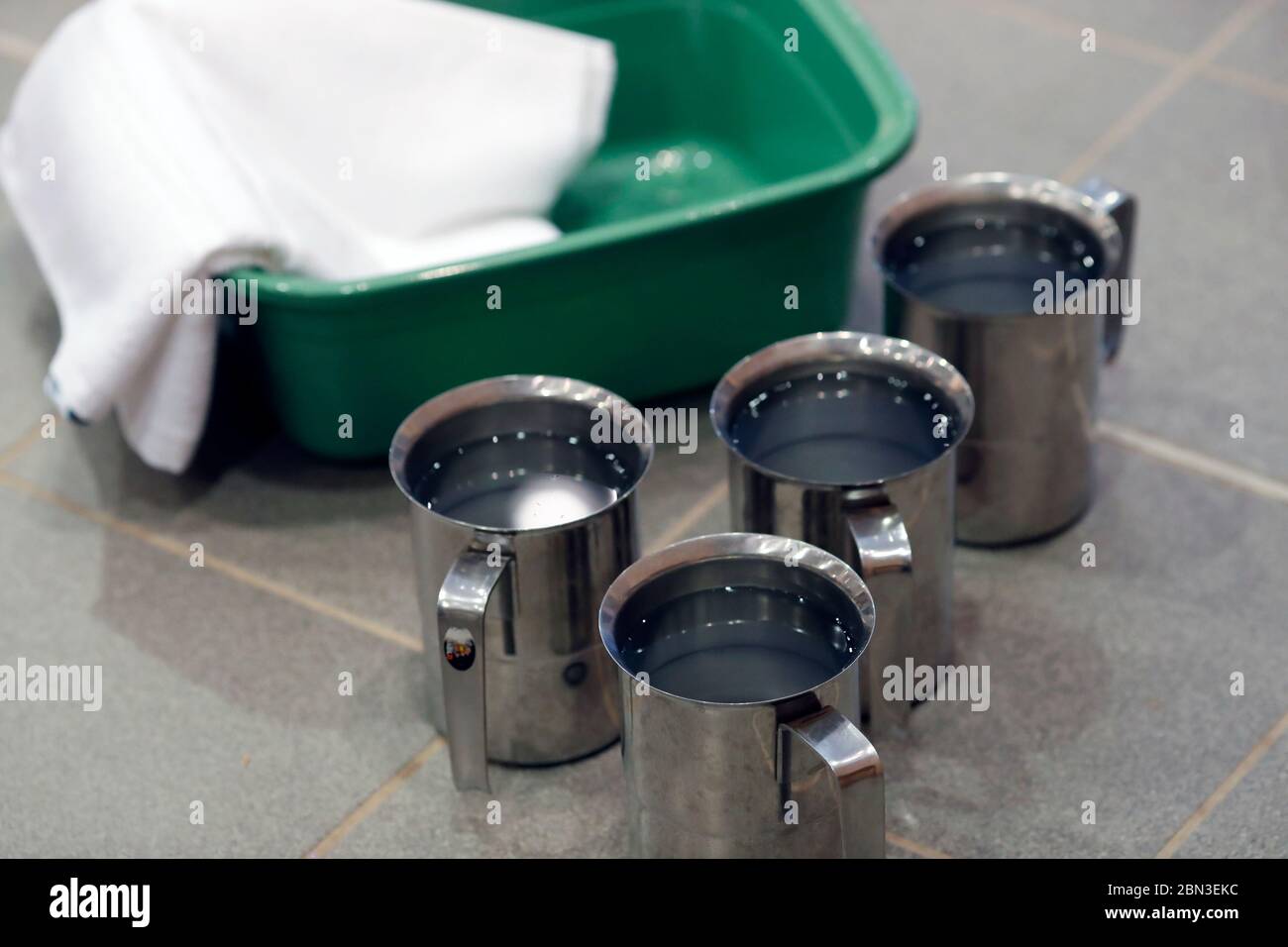 Feet washing ritual in a catholic church. Paray le Monial. France Stock ...