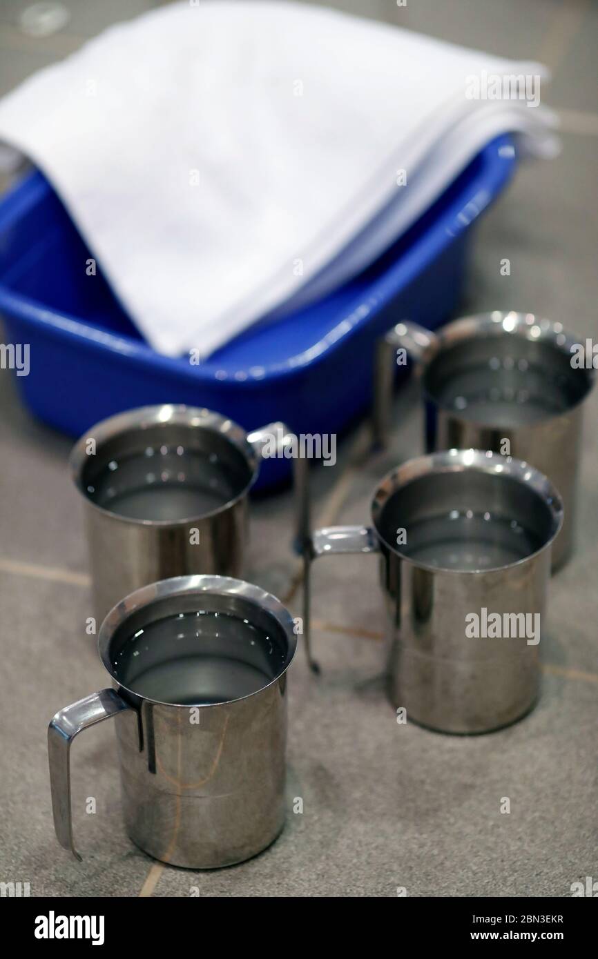 Feet washing ritual in a catholic church. Paray le Monial. France Stock ...