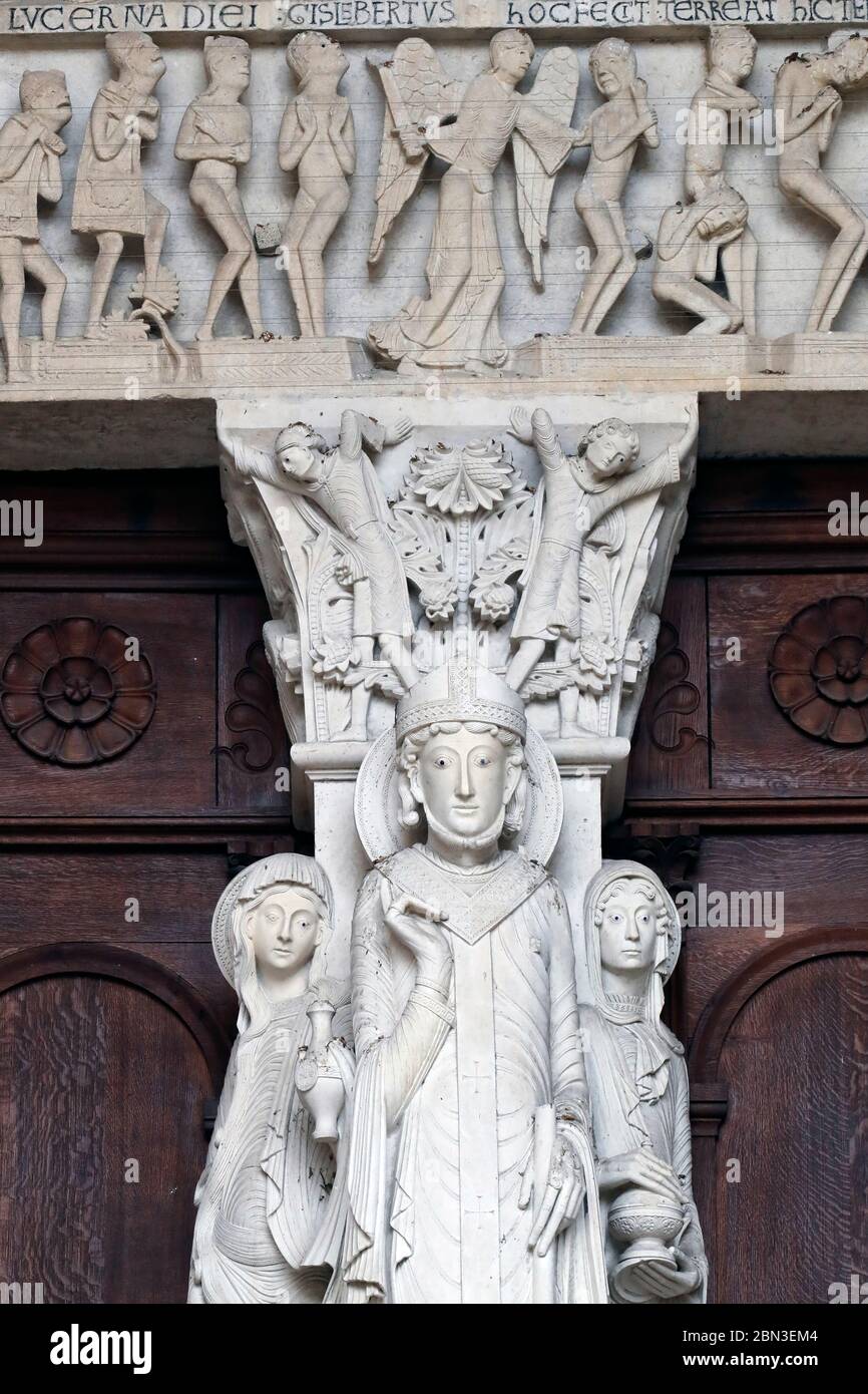 Saint Lazarus ( Saint Lazare ) cathedral. Saint Lazarus statue. Autun ...