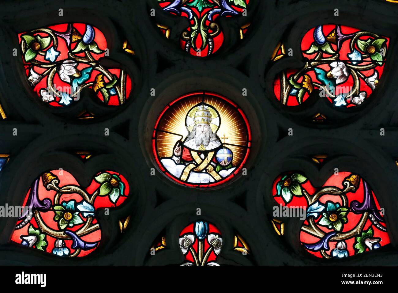 Saint Germain church. Stained glass window. God the Father. La Fere ...