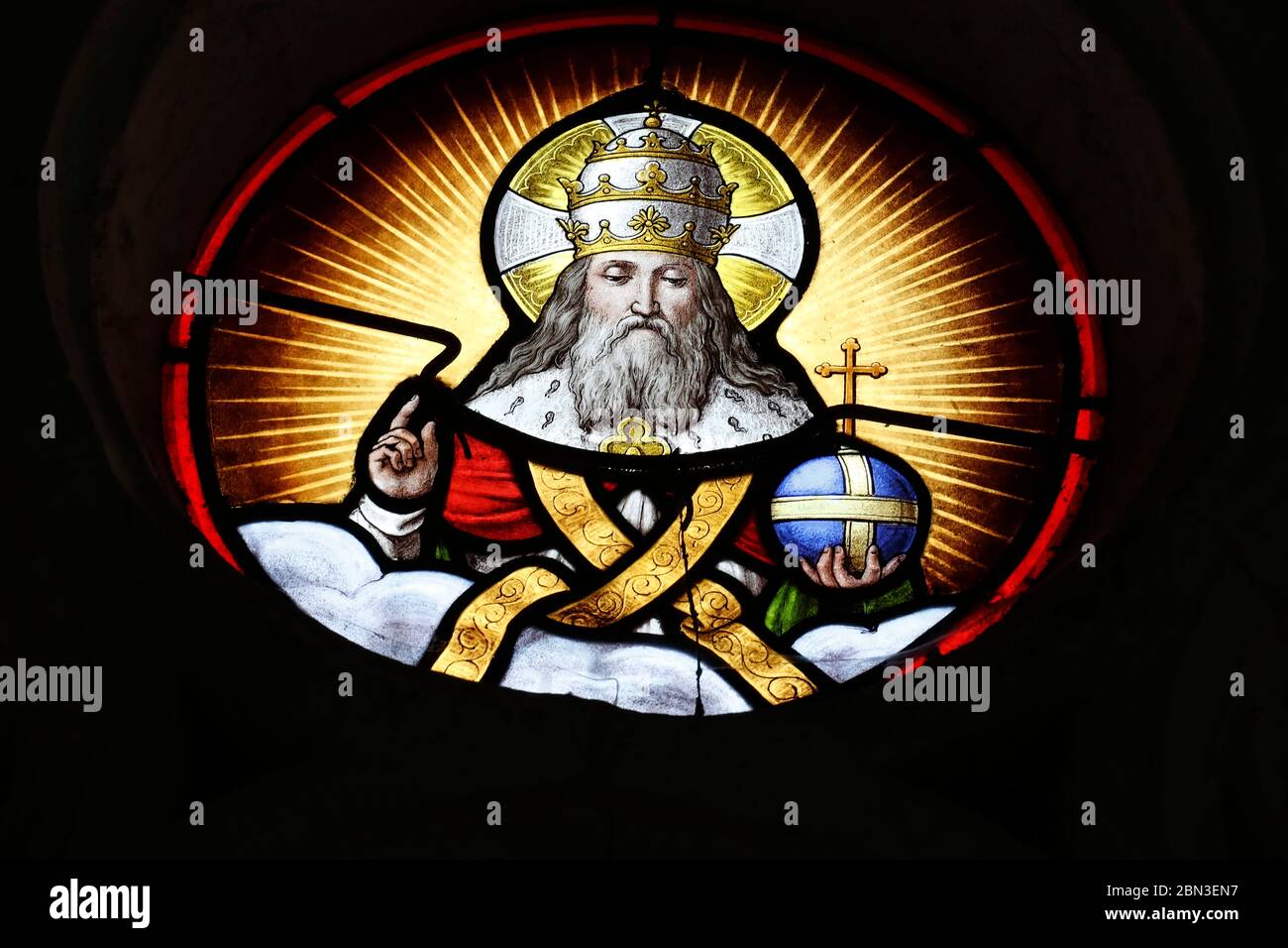 Saint Germain church. Stained glass window. God the Father. La Fere ...