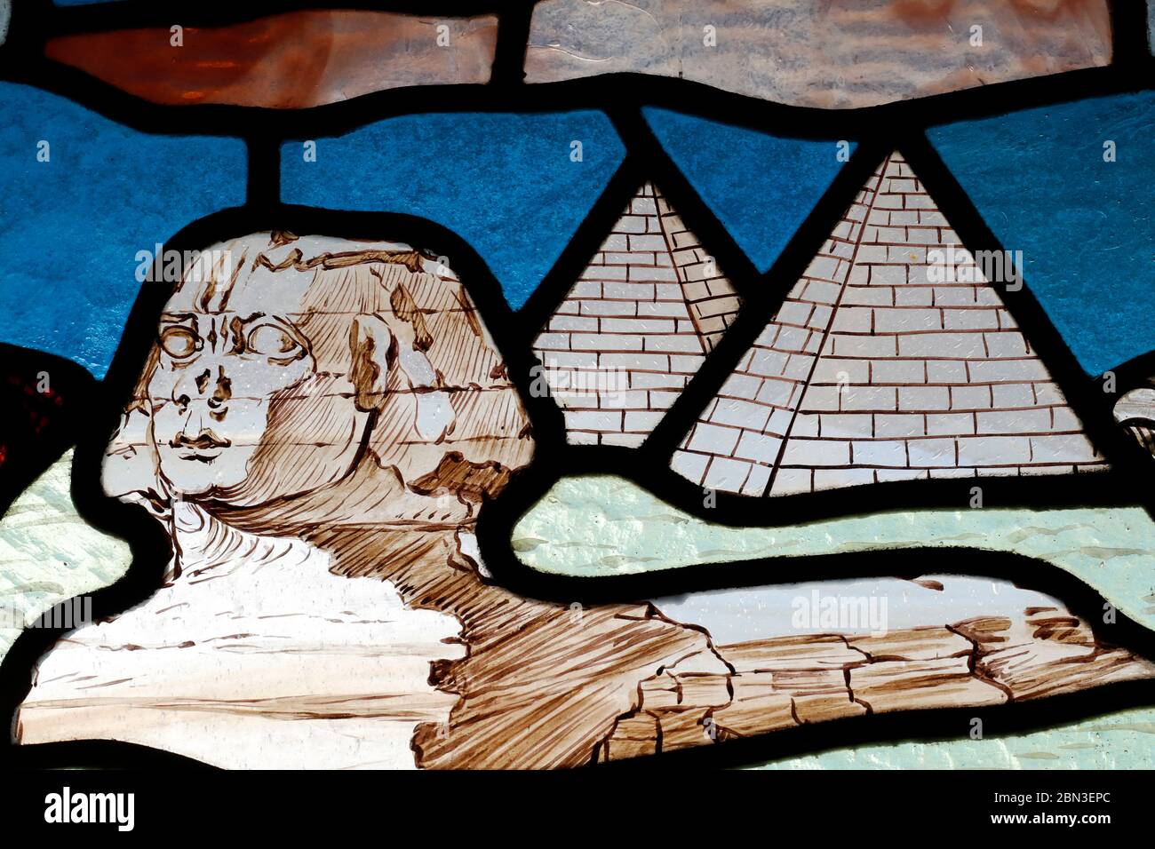 Saint Honore d'Eylau church. Stained glass window. The Great Sphinx of ...