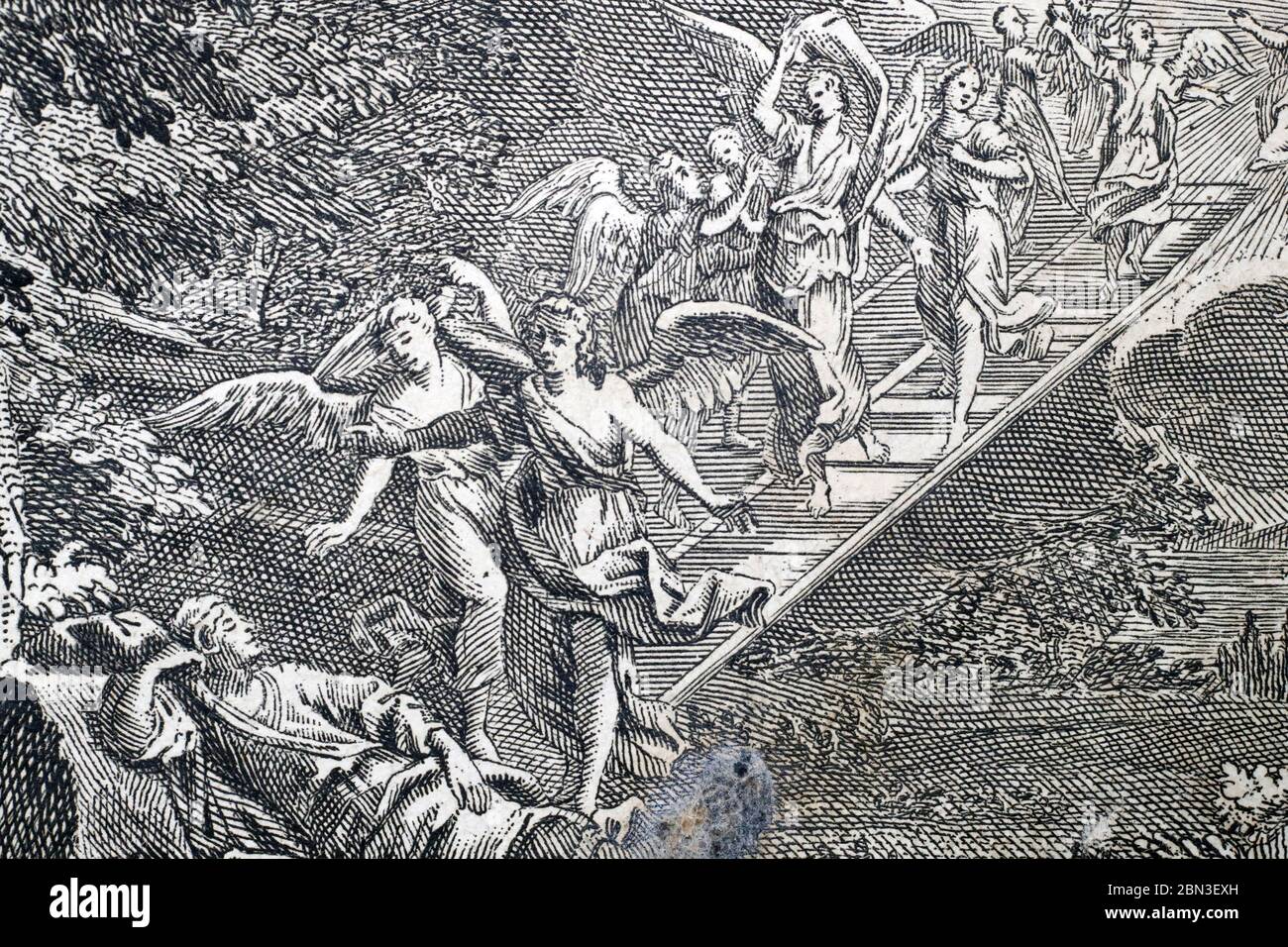 Historical Illustration in an Old Bible. 18 th century. Jacob's ladder ...