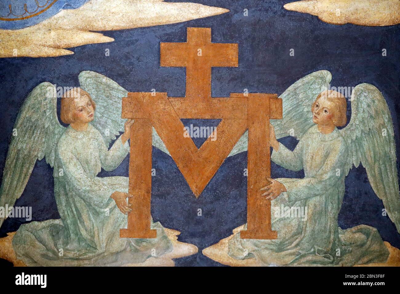 Saint Ferdinand des Ternes church. Wall painting. Virgin Mary symbol ...